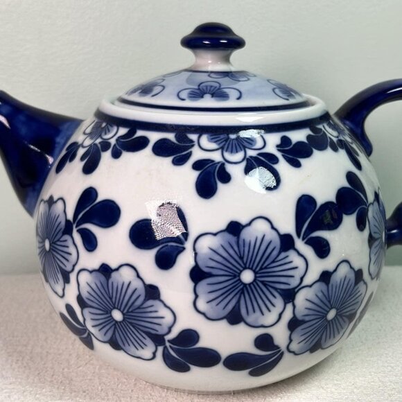 Source Unknown | Kitchen | Blue White Ceramic Round Teapot Cottagecore ...